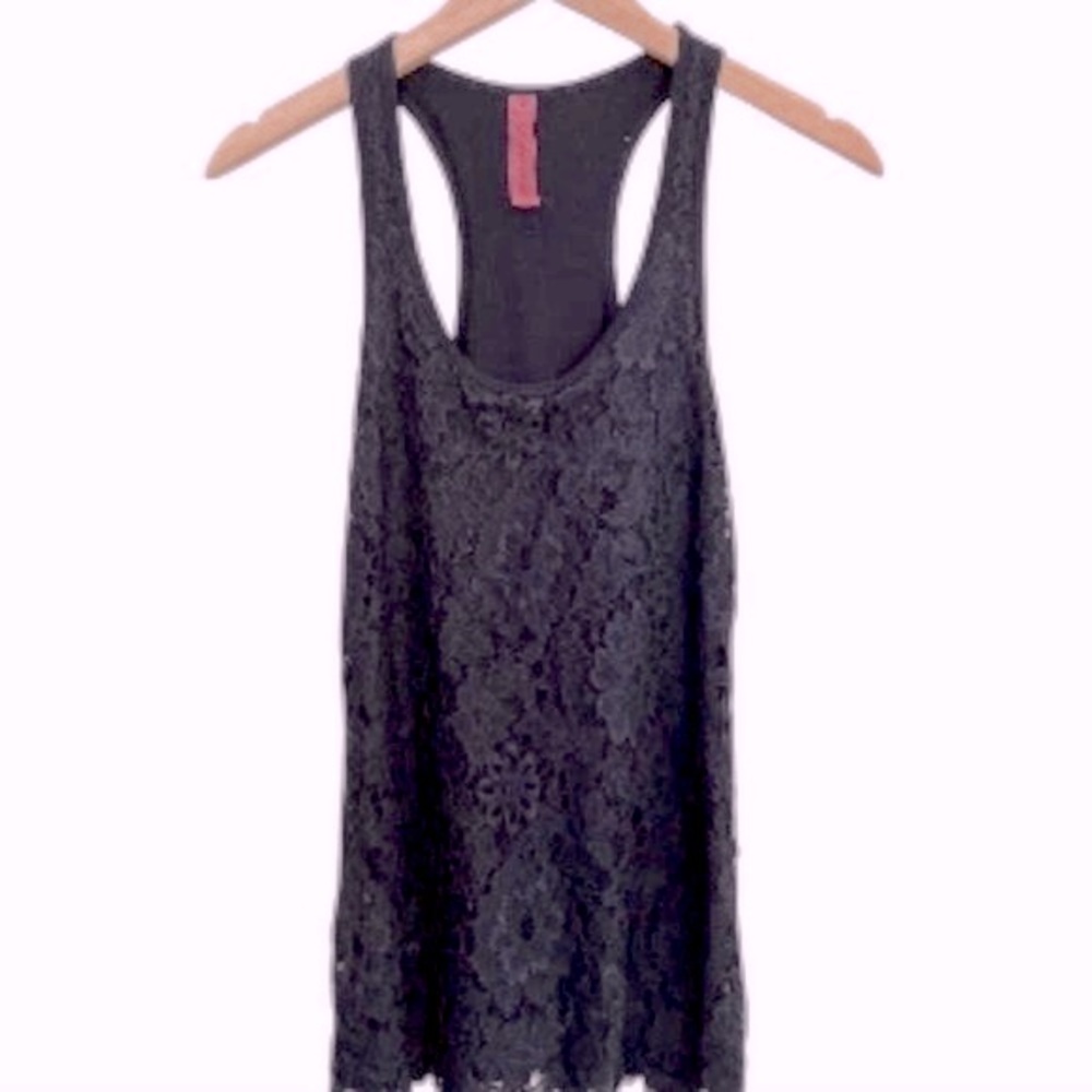Eight Sixty Black Lace Overlay Tank - Gem